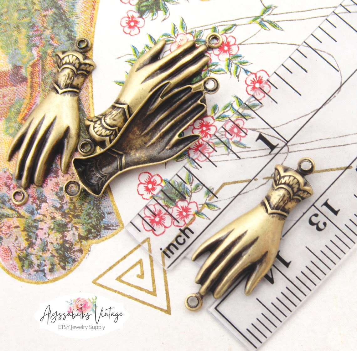 Antiqued Brass Victorian Gloved Hand Connector Edwardian - Etsy
