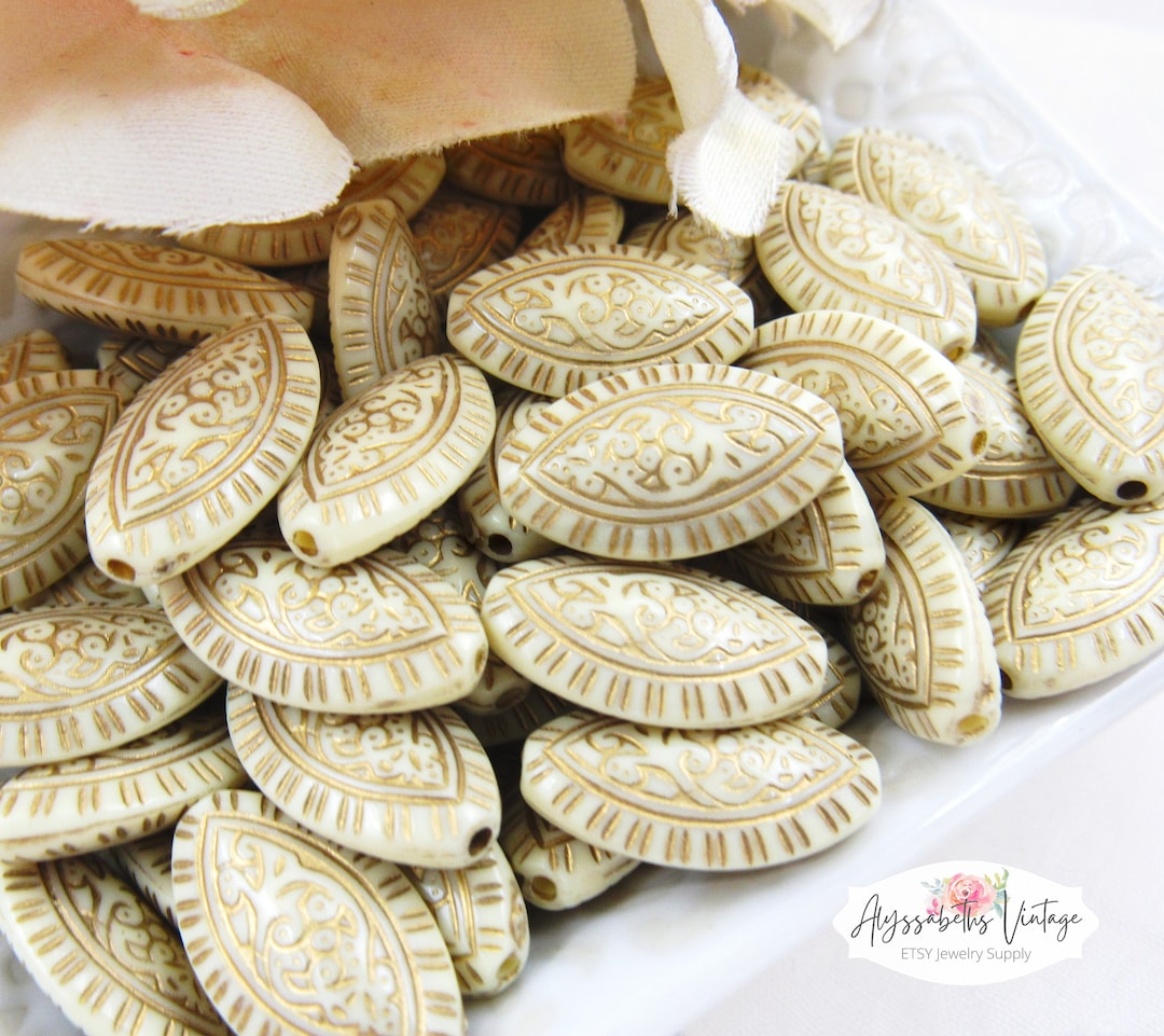 SALE Ornate Opaque Ivory and Antique Gold Wash Filigree Embossed ...