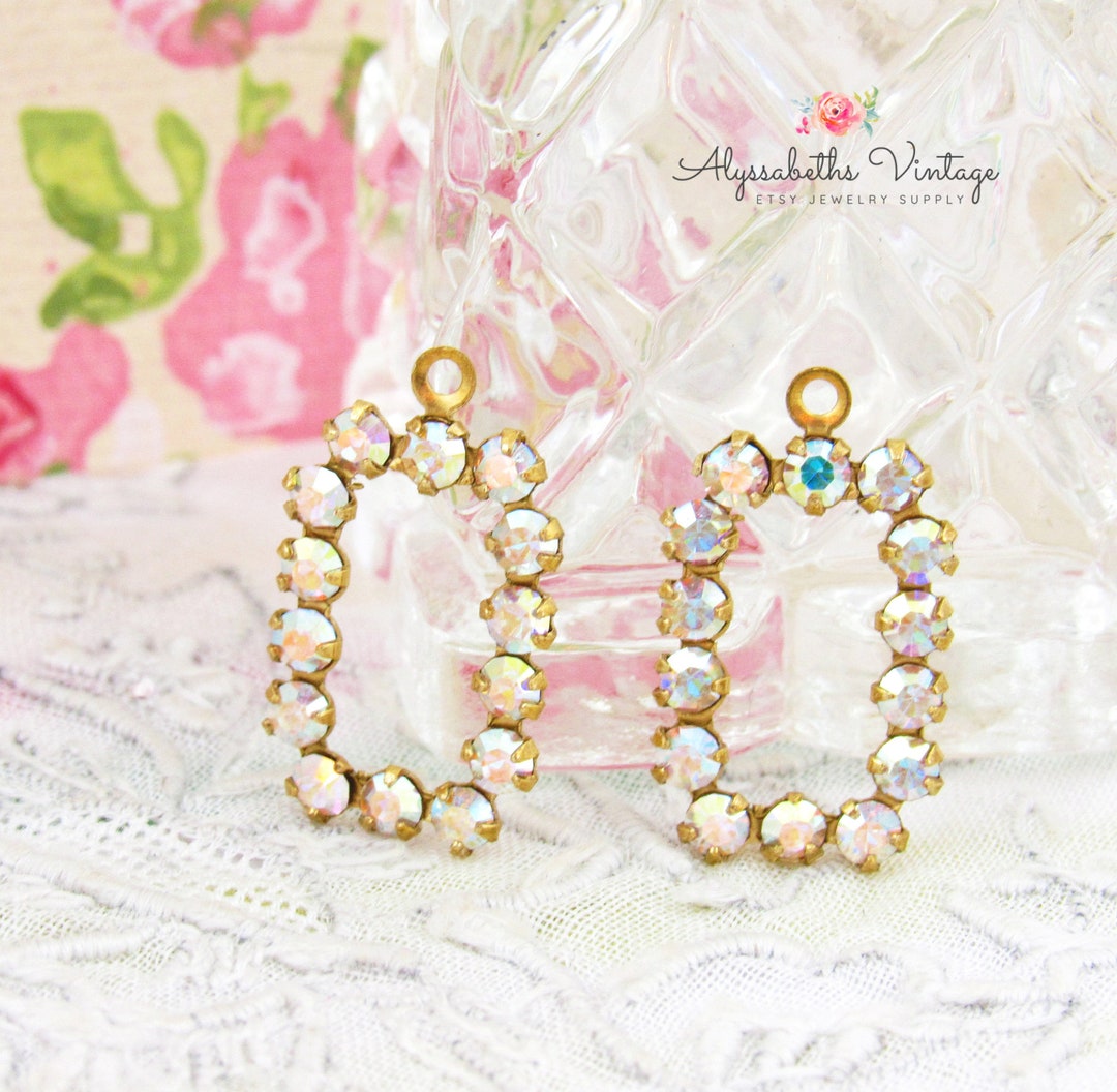 Geometric Austrian AB Crystal Rhinestone Rectangle Drops or Connectors ...