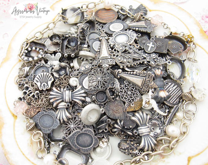 LARGE Grab Bag of Antique Silver Plated Findings Grab Bag, Silver Ox ...