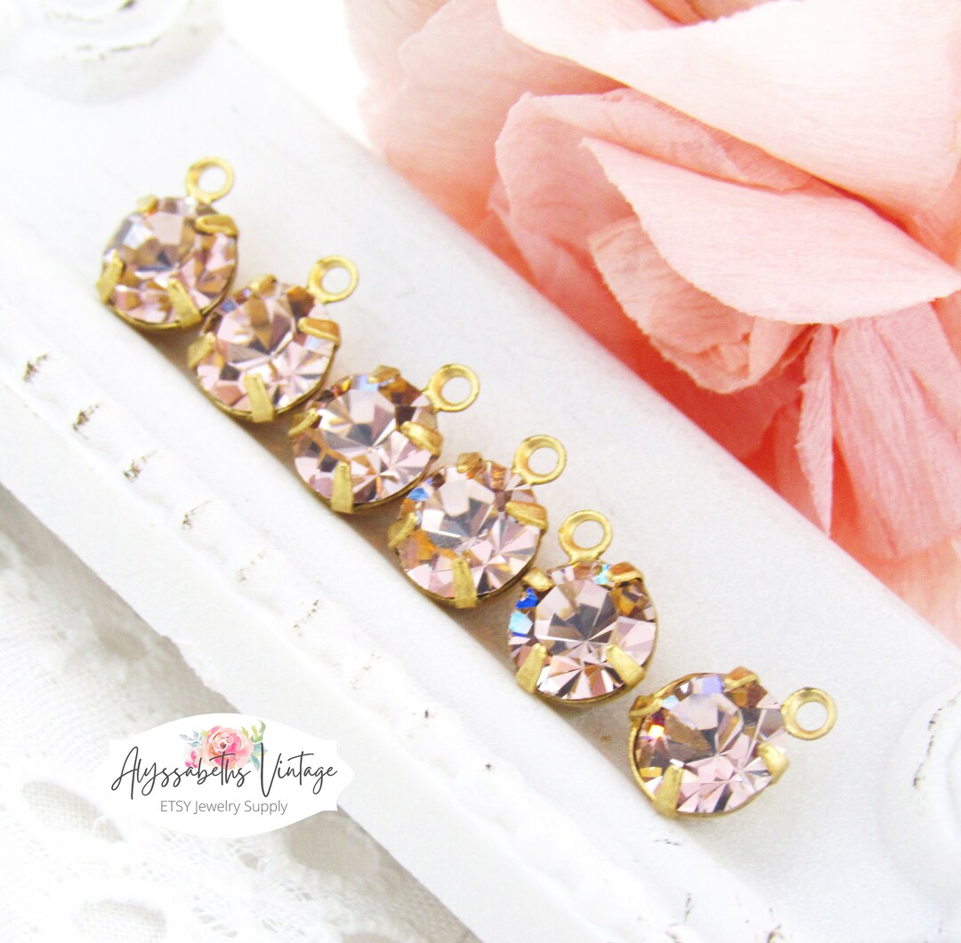 6mm Single Set Vintage Rose Pink Crystal Rhinestone Drop or Connector ...