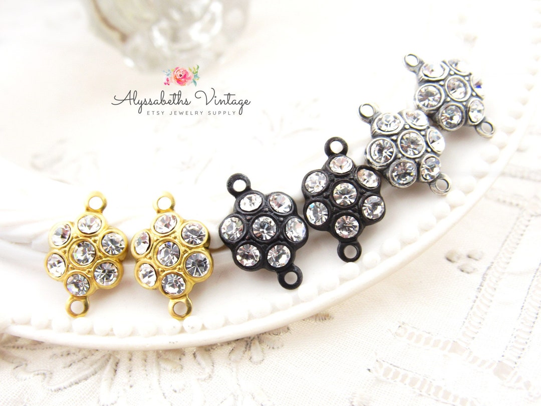 Round Cluster Clear Crystal Rhinestone Flower Charms or Connectors ...