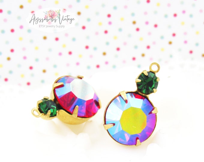 AB Light Siam & Green Tourmaline Round Rhinestone Dangles 18x11mm ...