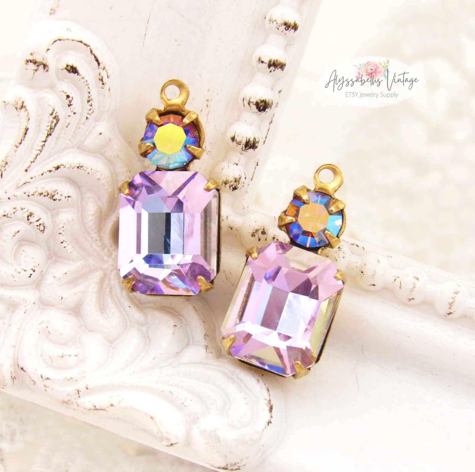 Vitrail Light Octagon & AB Lt. Amethyst Rhinestone Drops - Etsy