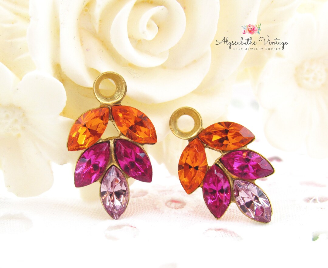 Hyacinth, Fuchsia, Light Amethyst Rhinestone Leaf Charms, 21x11mm ...