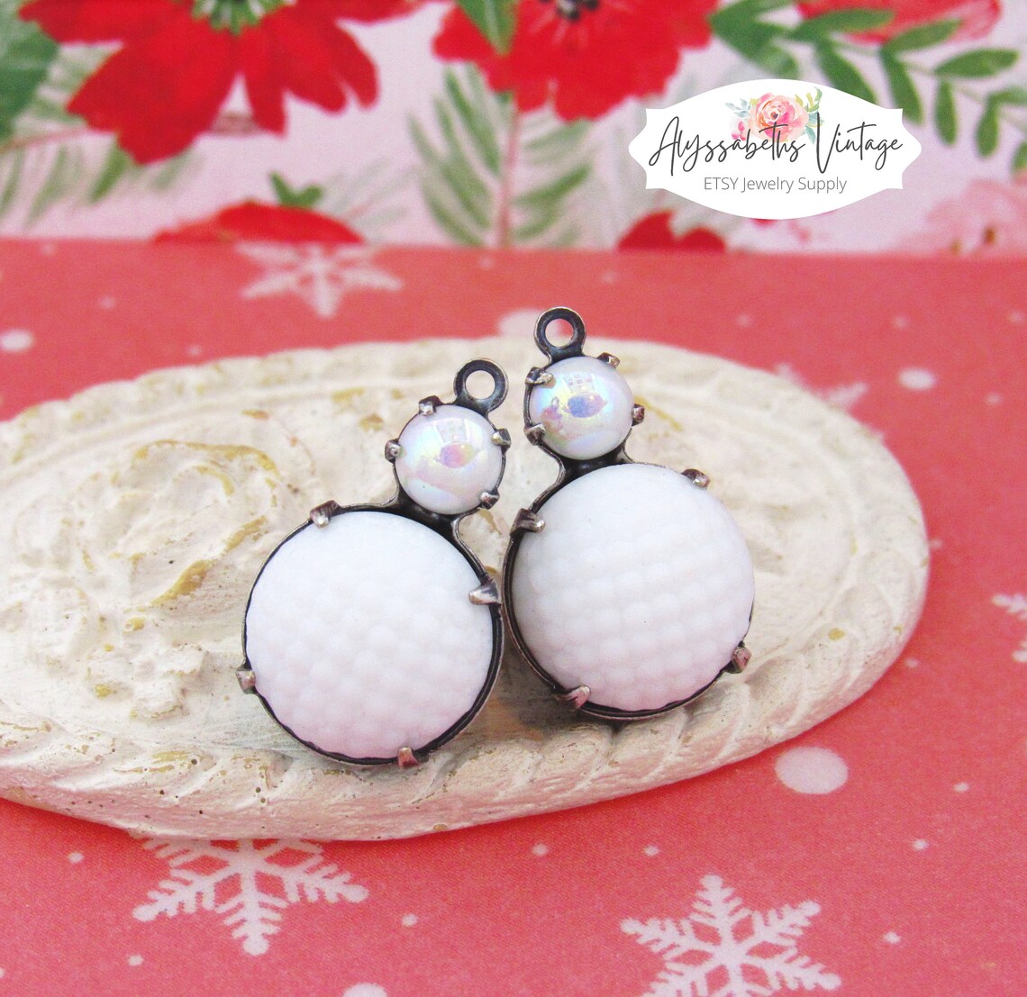 Winter White Matte Glass Bumpy Stones With AB White Glass 18x11mm 1 ...