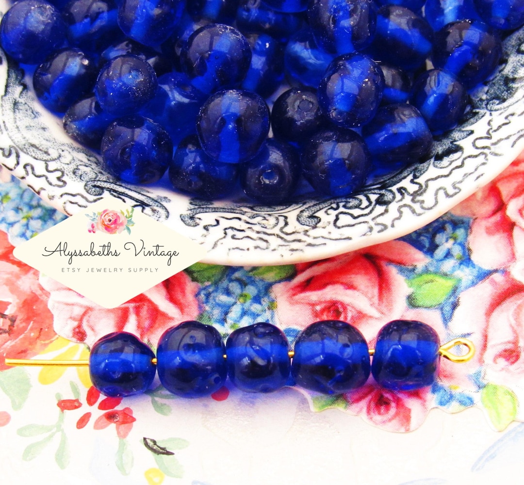 Vintage Transparent Deep Sapphire Blue Baroque Beads, 8mm Japanese ...