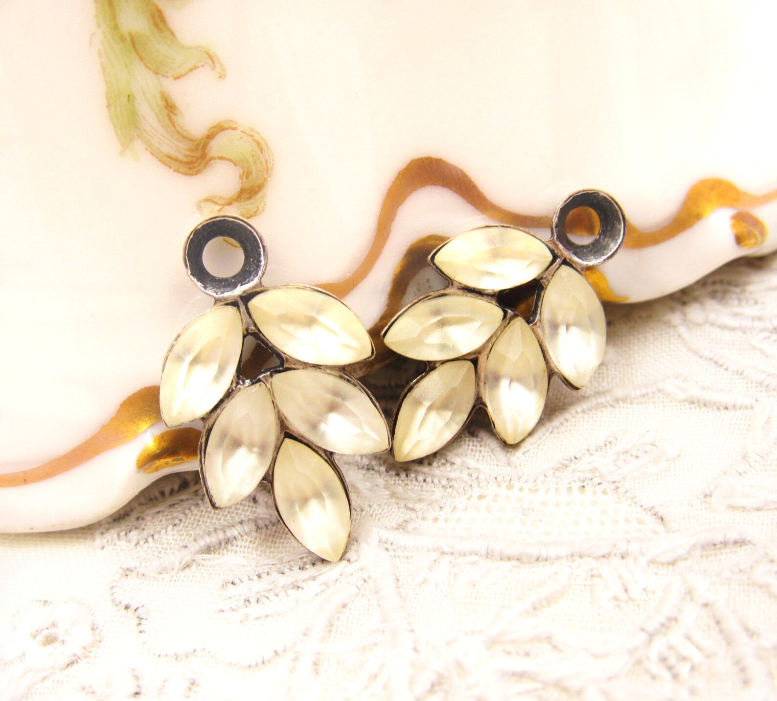 Vintage Matte Crystal Rhinestone Leaf Charms Crystal Foliage - Etsy