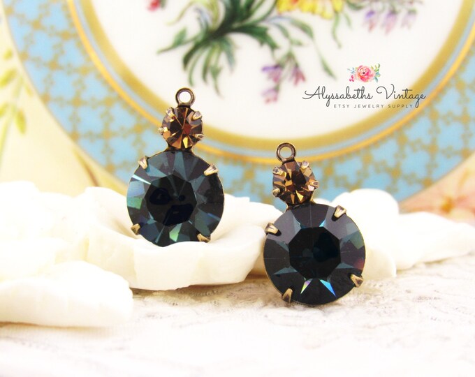 Montana Blue & Smoke Topaz Rhinestone Dangles 18x11mm Round Crystal ...