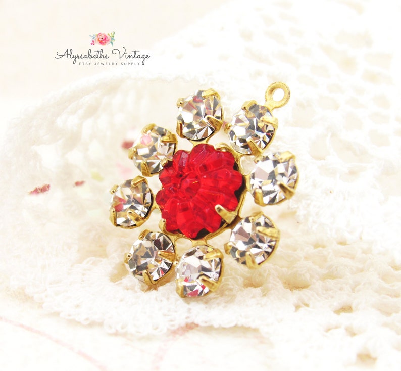 Clear Crystal With Ruby Red Floral Center Austrian Rhinestone Daisy ...