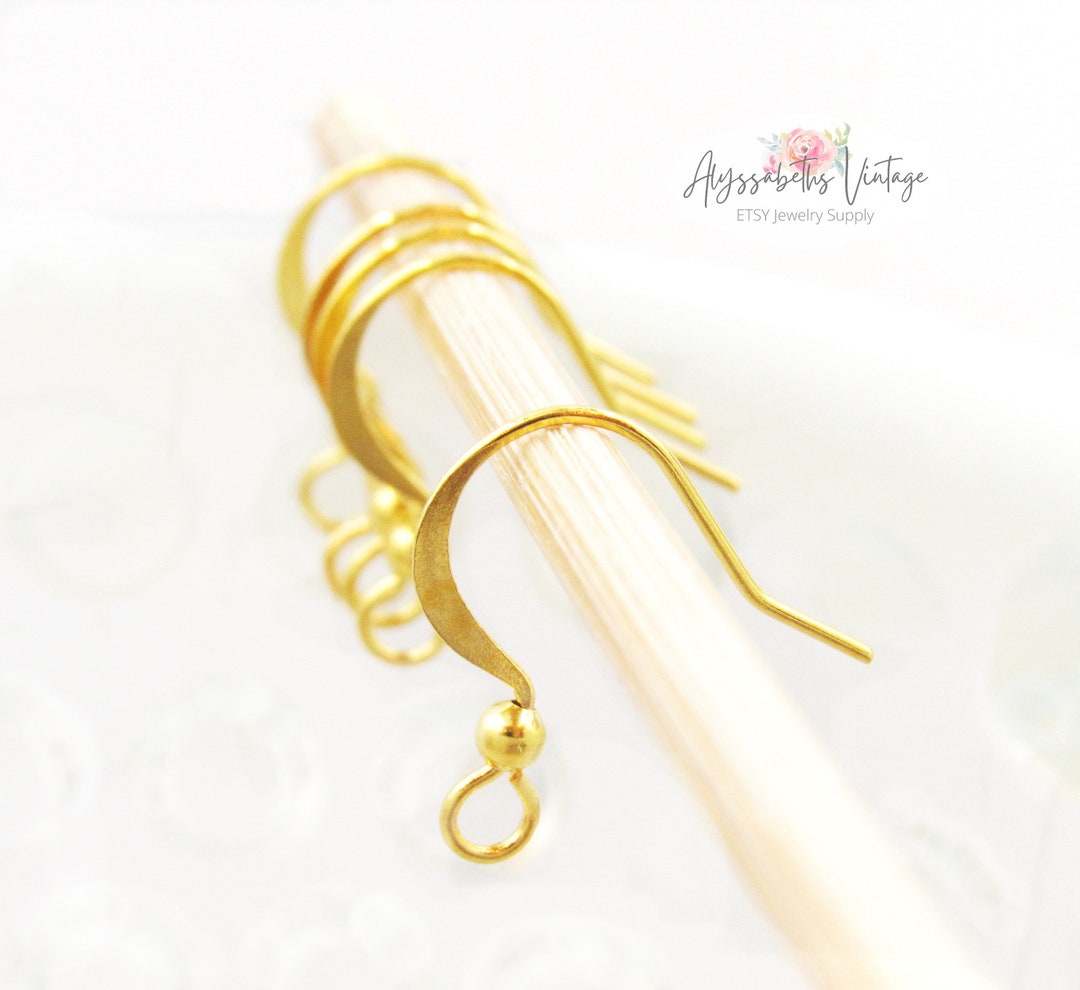 Gold Plated Hammered French Ear Wires Hooks With Ball Earring Golden ...