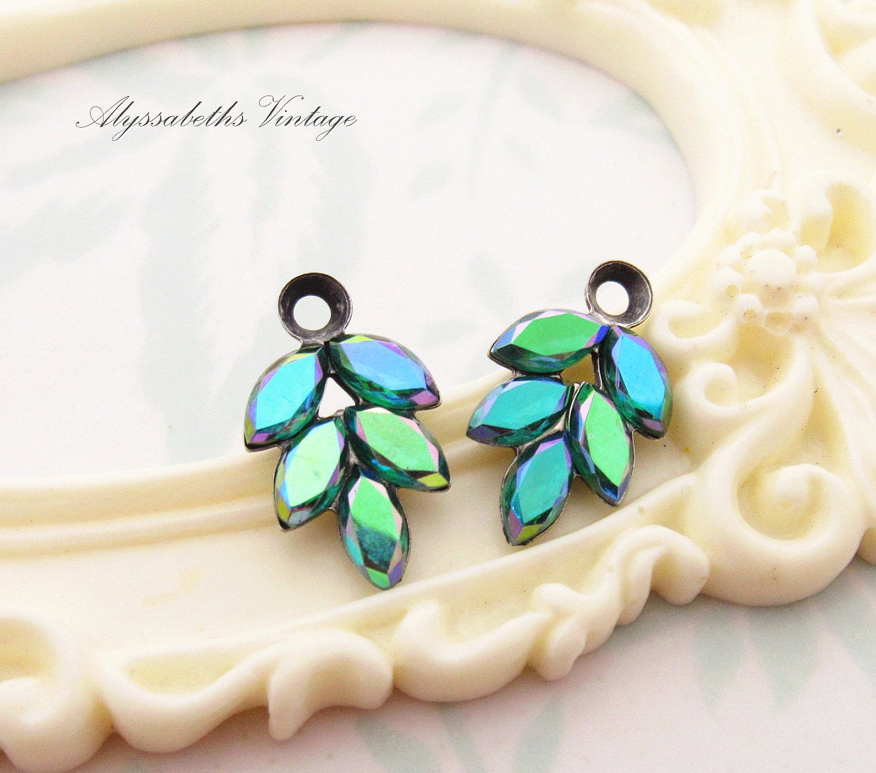 Vintage AB Emerald Rhinestone Leaf Charms Crystal Foliage | Etsy