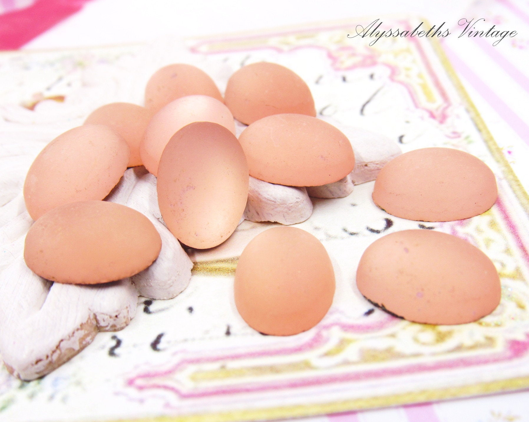 Vintage Frosted Glass Rosaline Pink 14x10mm Oval Matte Cabochons, West ...