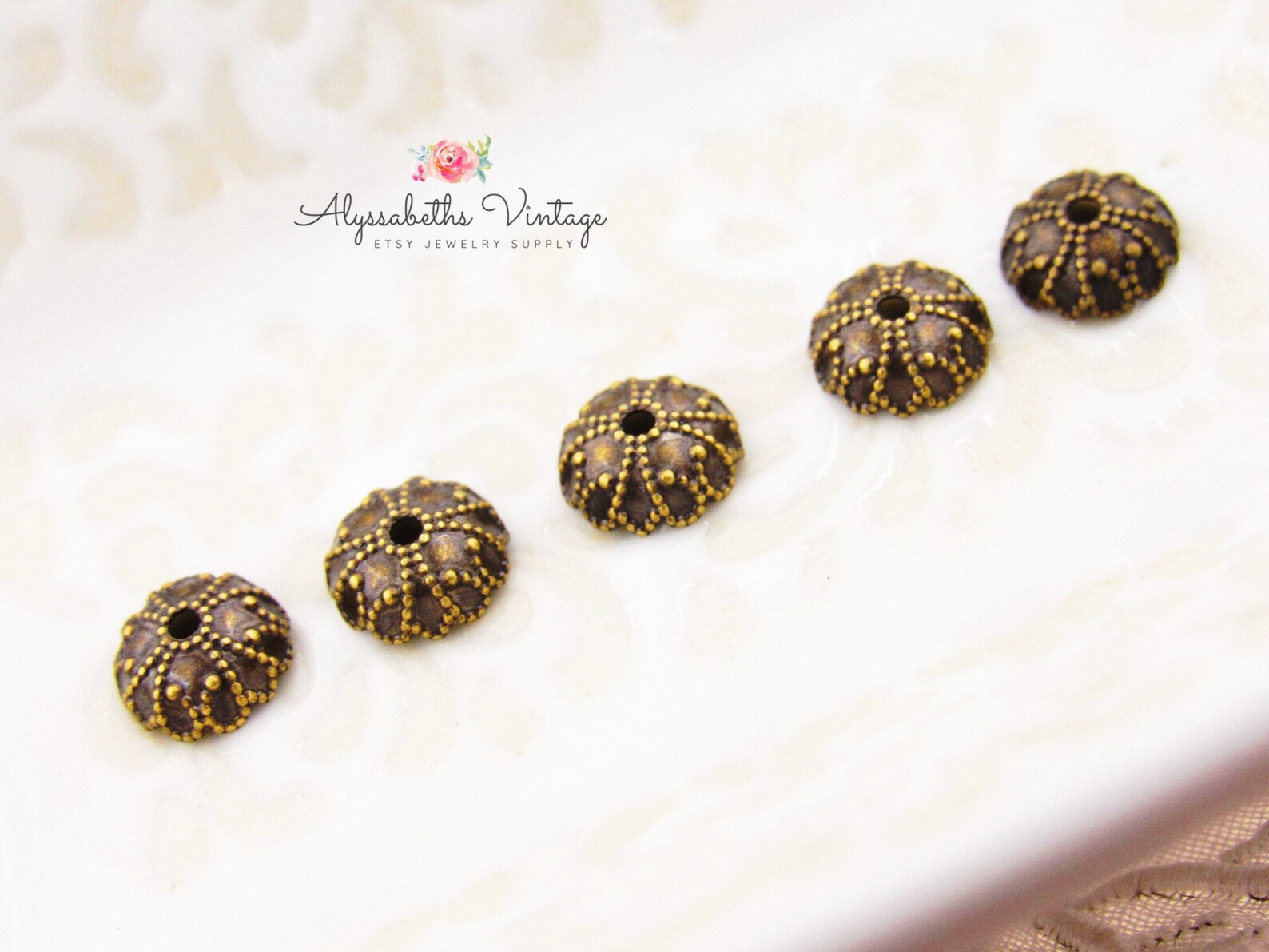 Antiqued Brass 7mm Bead Caps Detailed With Beaded Hearts - 20 - Etsy