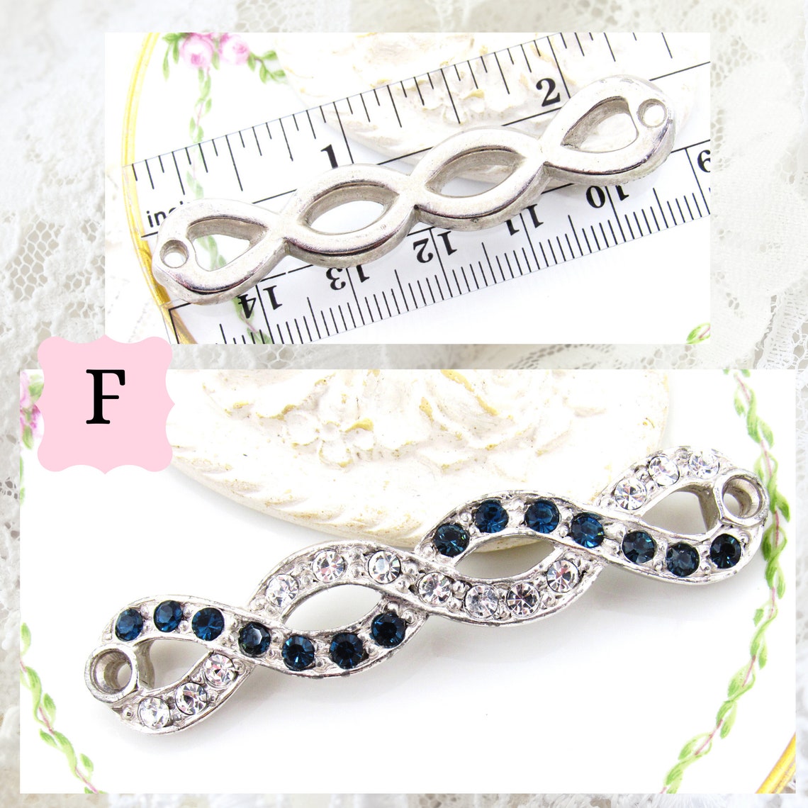 Vintage Cast Pewter Settings With Crystal Rhinestones Floral | Etsy