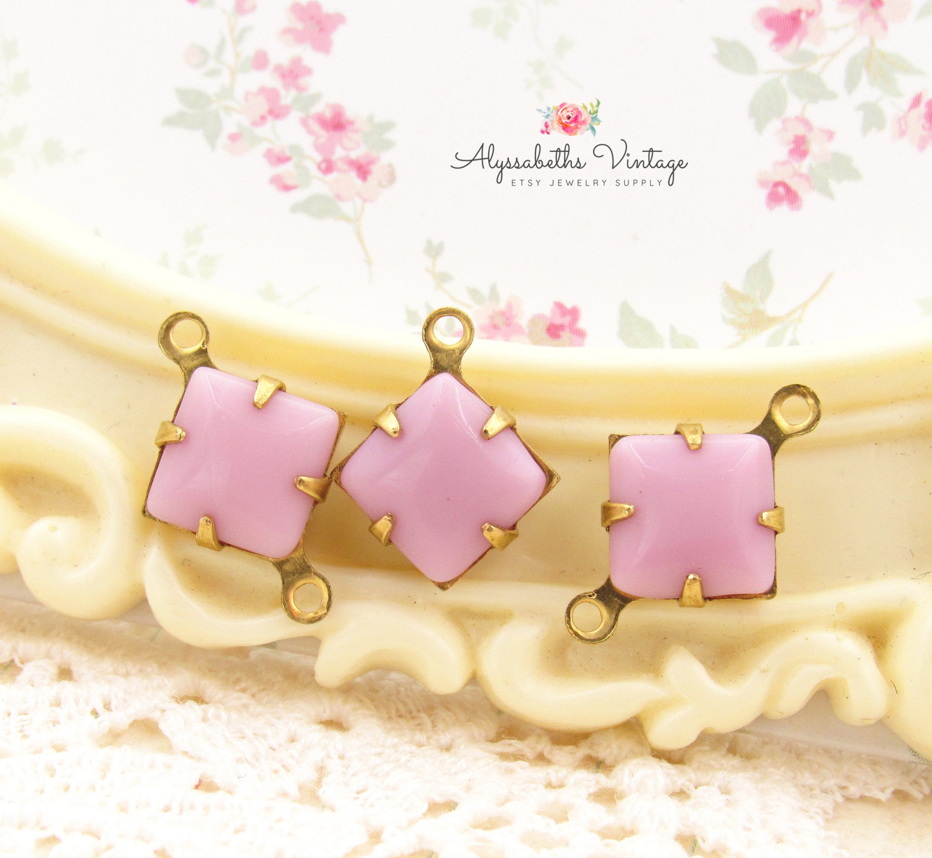 Vintage Opaque Light Pink 8mm Square Glass Stone Geometric Drops or ...