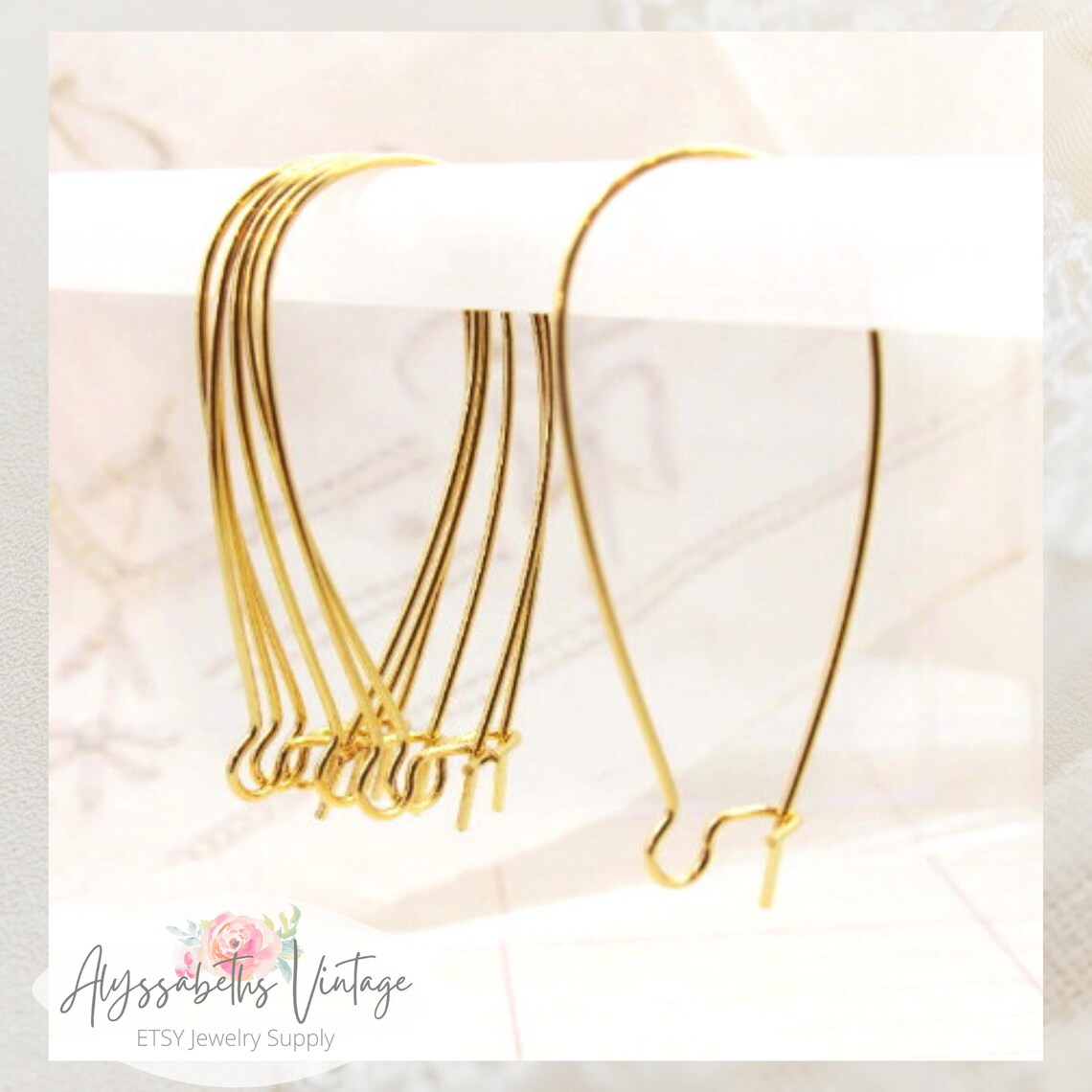 Long Gold Plated Kidney Wire Earrings Findings 1.5 Inch US Made Jewelry ...