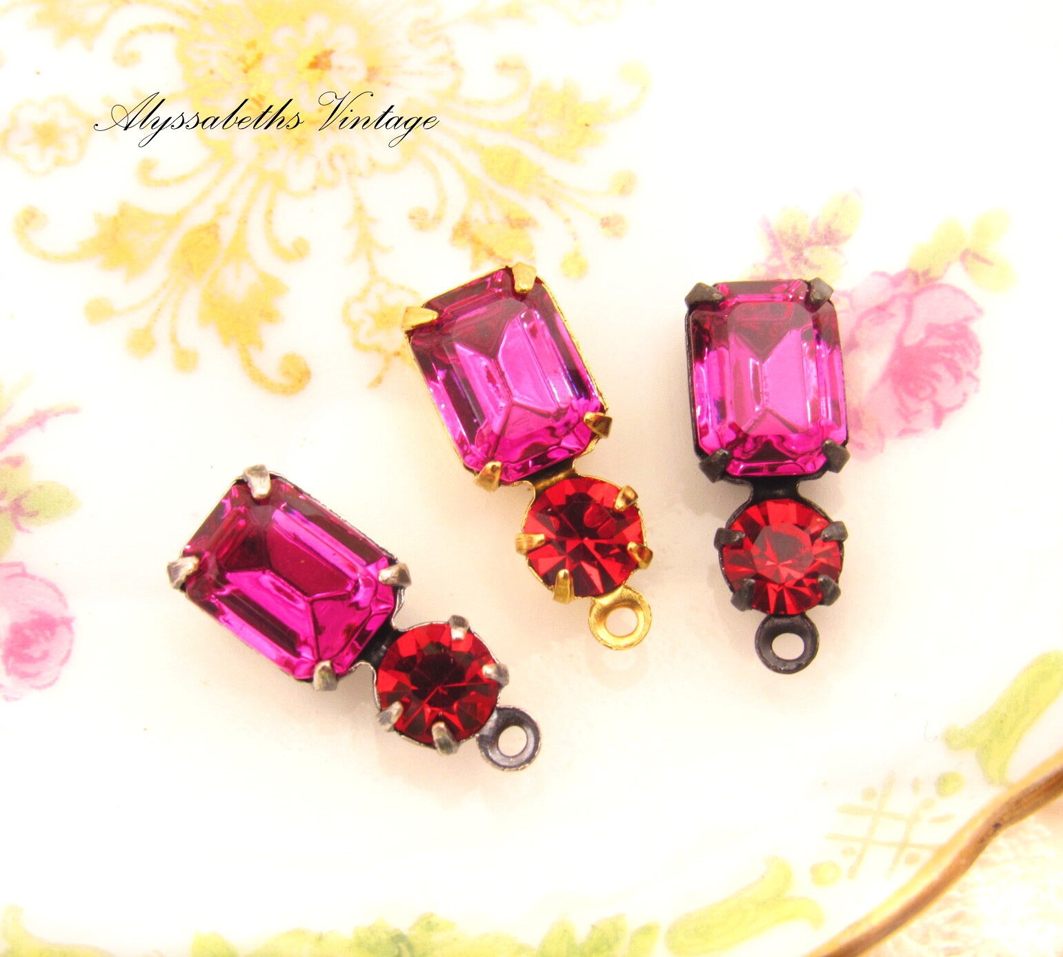 Vintage Fuchsia Octagon Stone & Ruby Red Austrian Rhinestone - Etsy