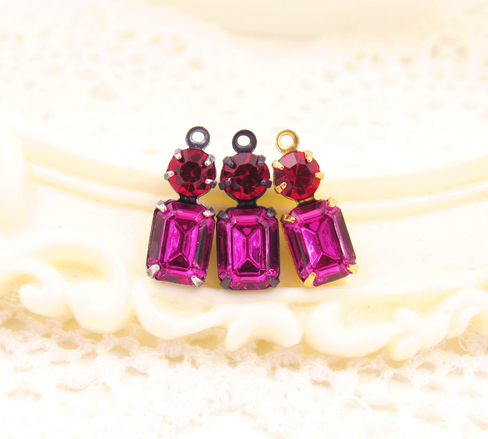 Vintage Fuchsia Octagon Stone & Ruby Red Austrian Rhinestone - Etsy