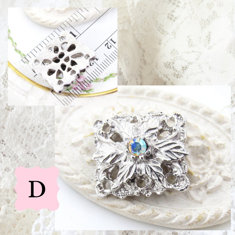 Vintage Cast Pewter Settings With Crystal Rhinestones Floral | Etsy