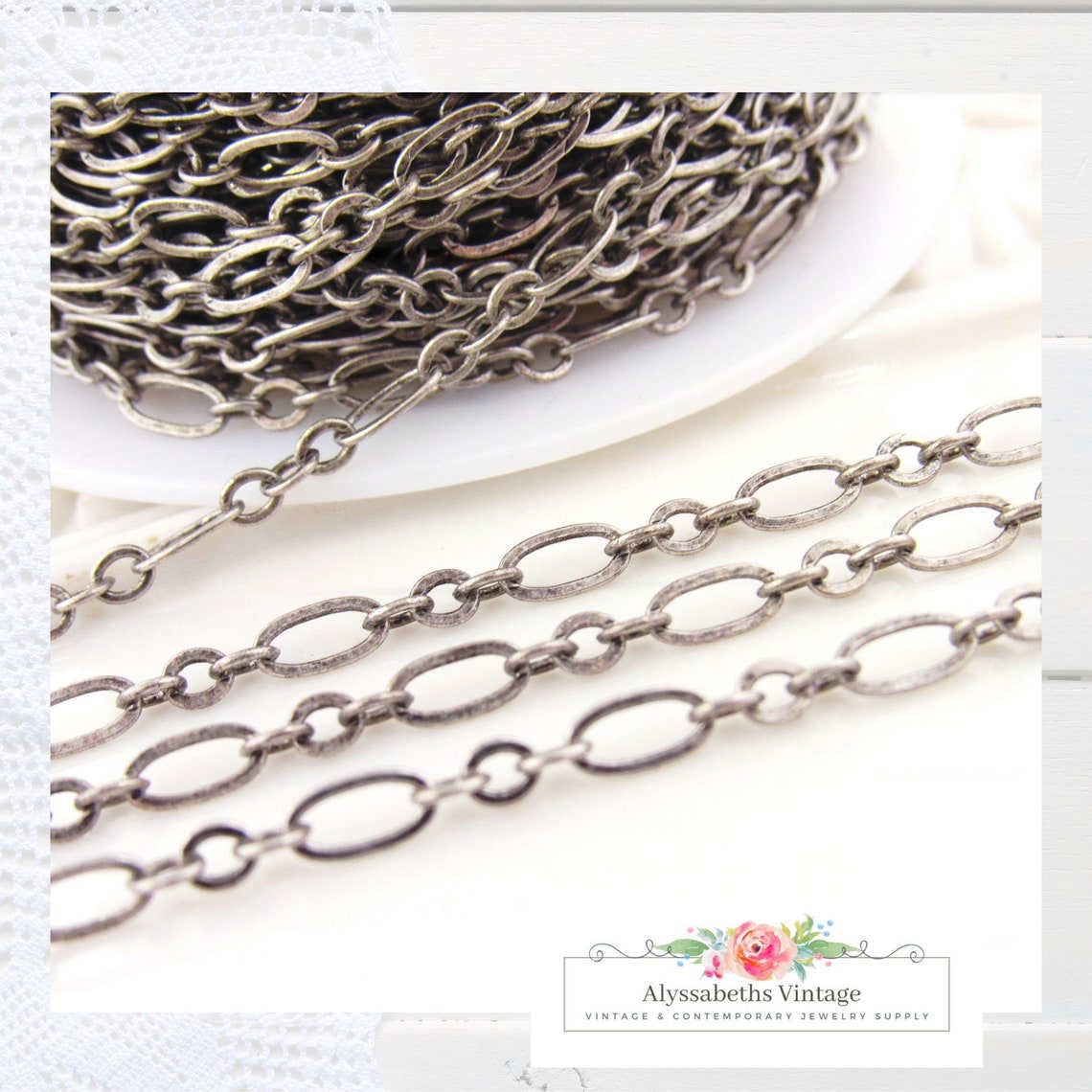 Antique Silver Oval & Round Link Cable Chain 6.5x3mm Silver | Etsy