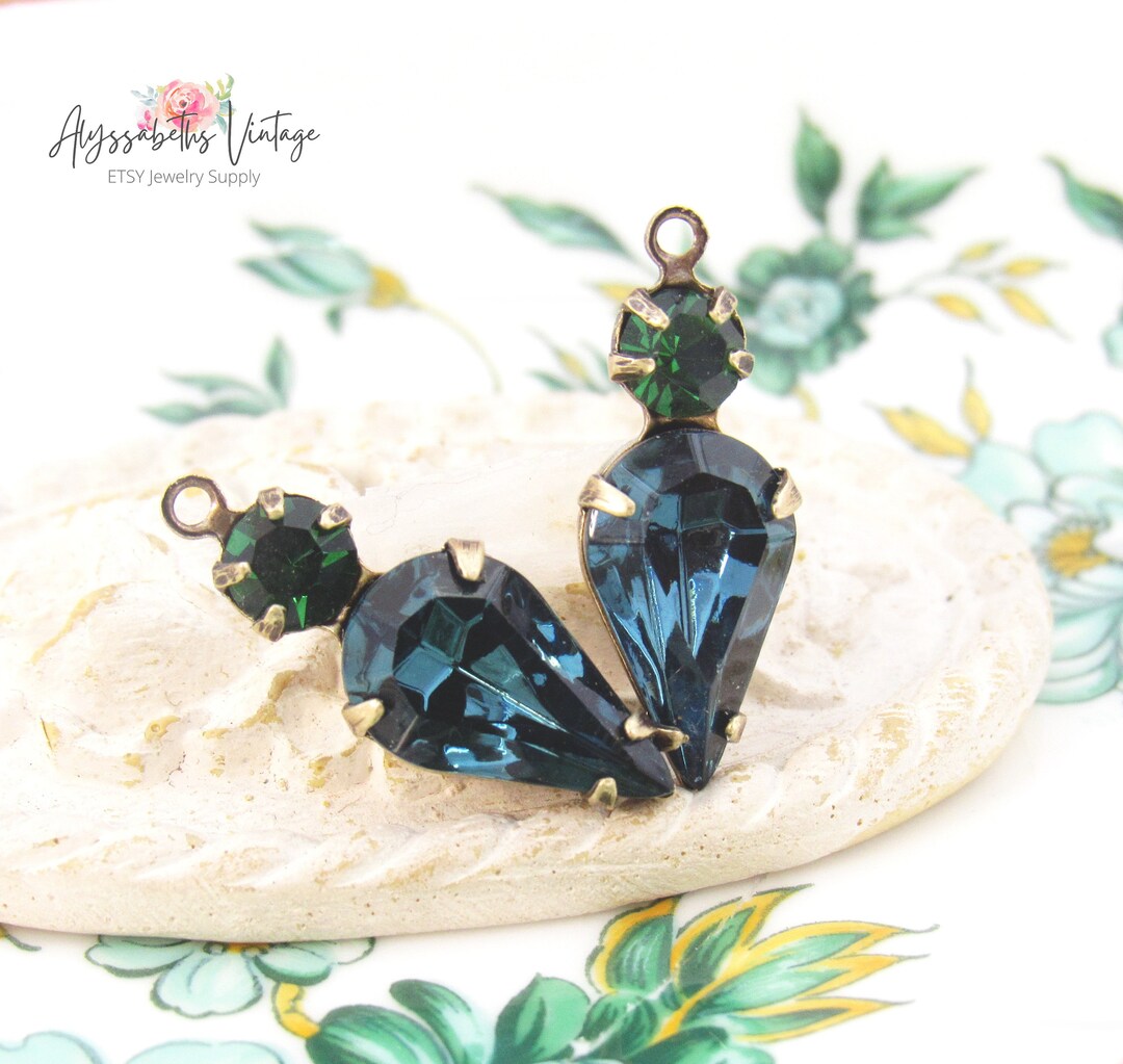 Vintage Austrian Montana Blue & Green Tourmaline Rhinestone Spike Drop ...