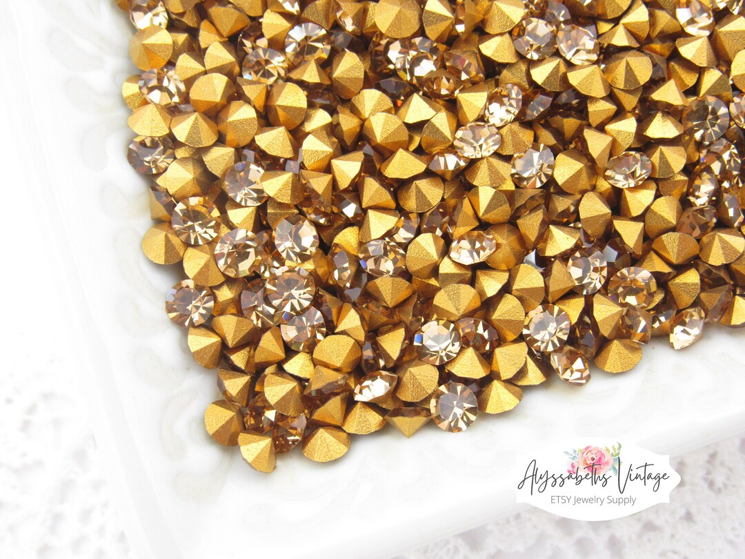 Vintage Preciosa Optima Crystal Light Colorado Topaz 17ss Chatons Gold ...