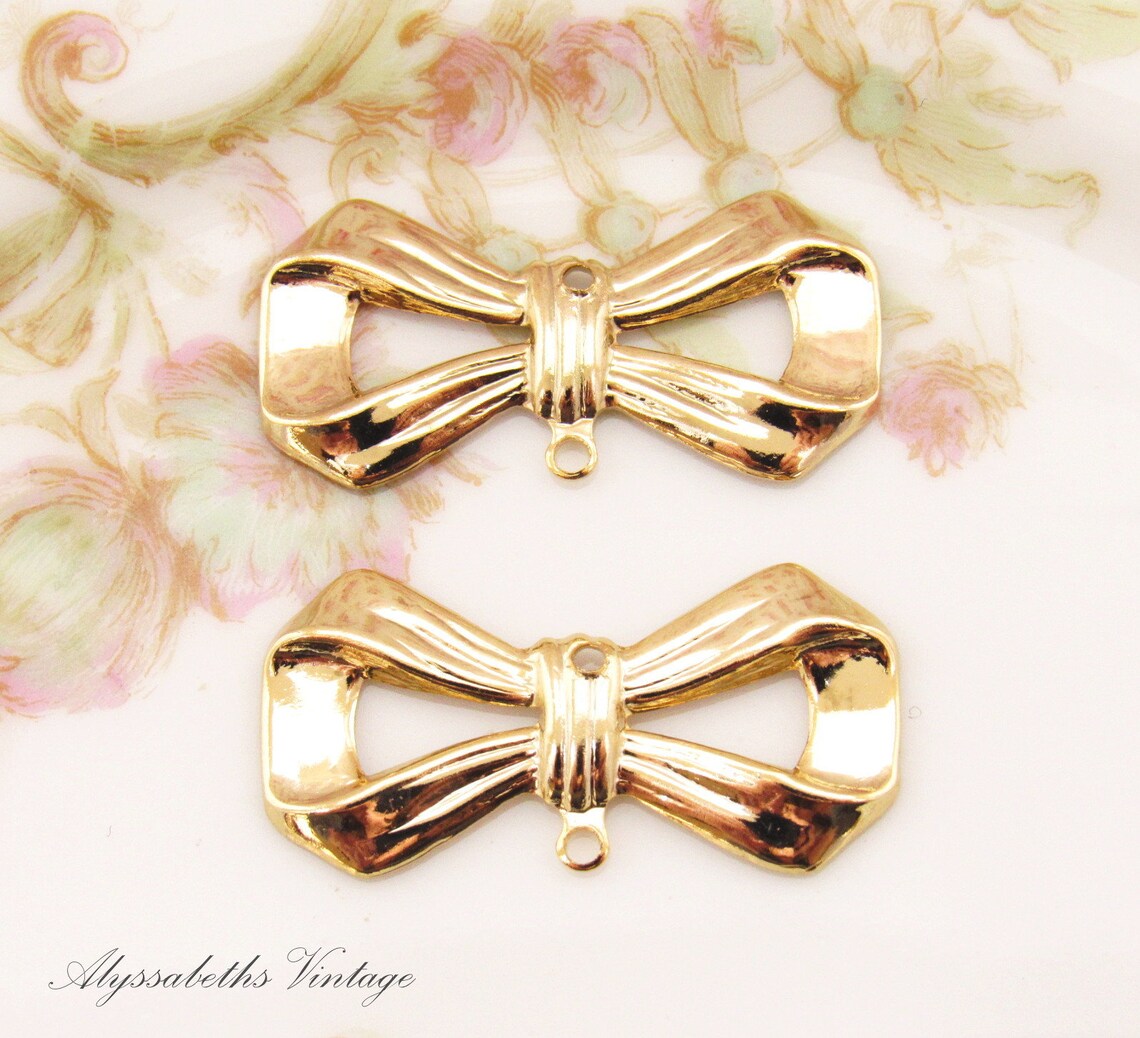 Large Vintage Gold Plate Bow Connector Links Gold Ribbon | Etsy