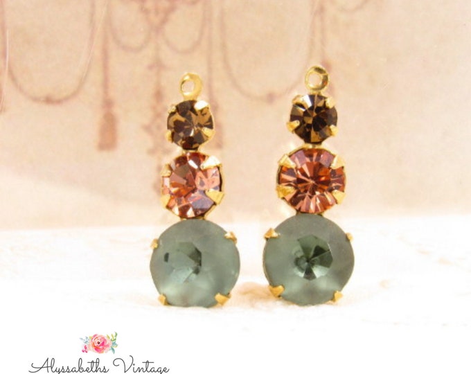 Vintage Matte Frosted Indian Sapphire, Apricot & Smoke Topaz Rhinestone ...