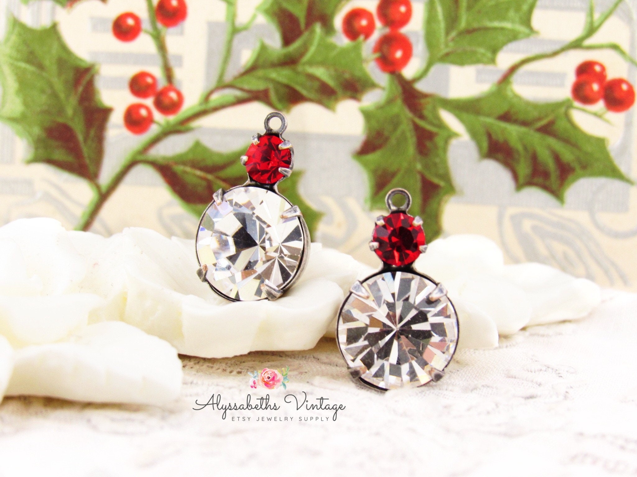 Holiday Sparkle Clear Crystal & Ruby Red Austrian Round Stones 18x11mm ...