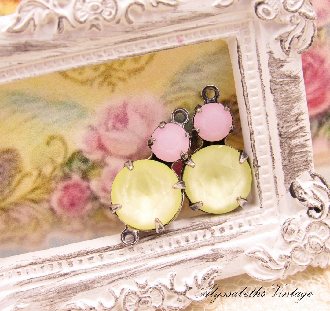 Austrian Matte Yellow & Pink Alabaster Rhinestone Double Set Drop or ...
