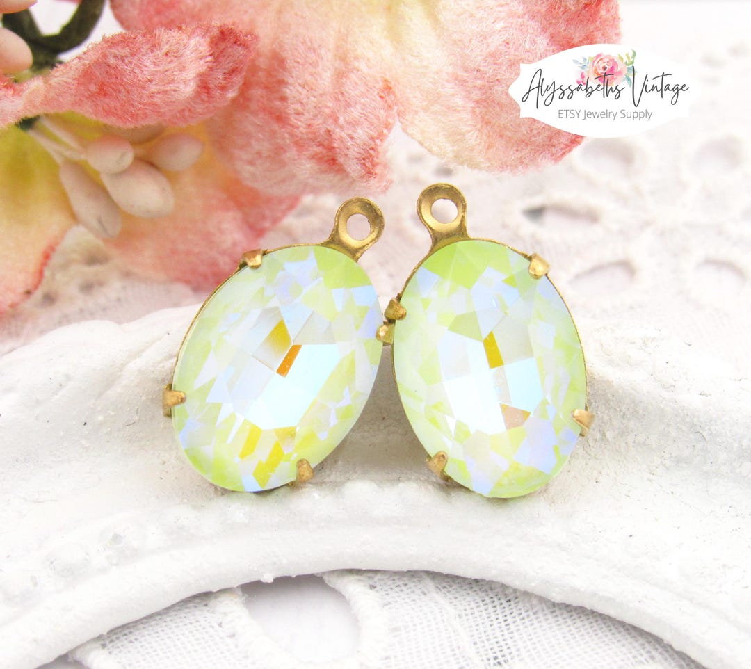 Powder Lemon Lime Shimmer Oval 14x10mm Single Set Stones, Rhinestone ...
