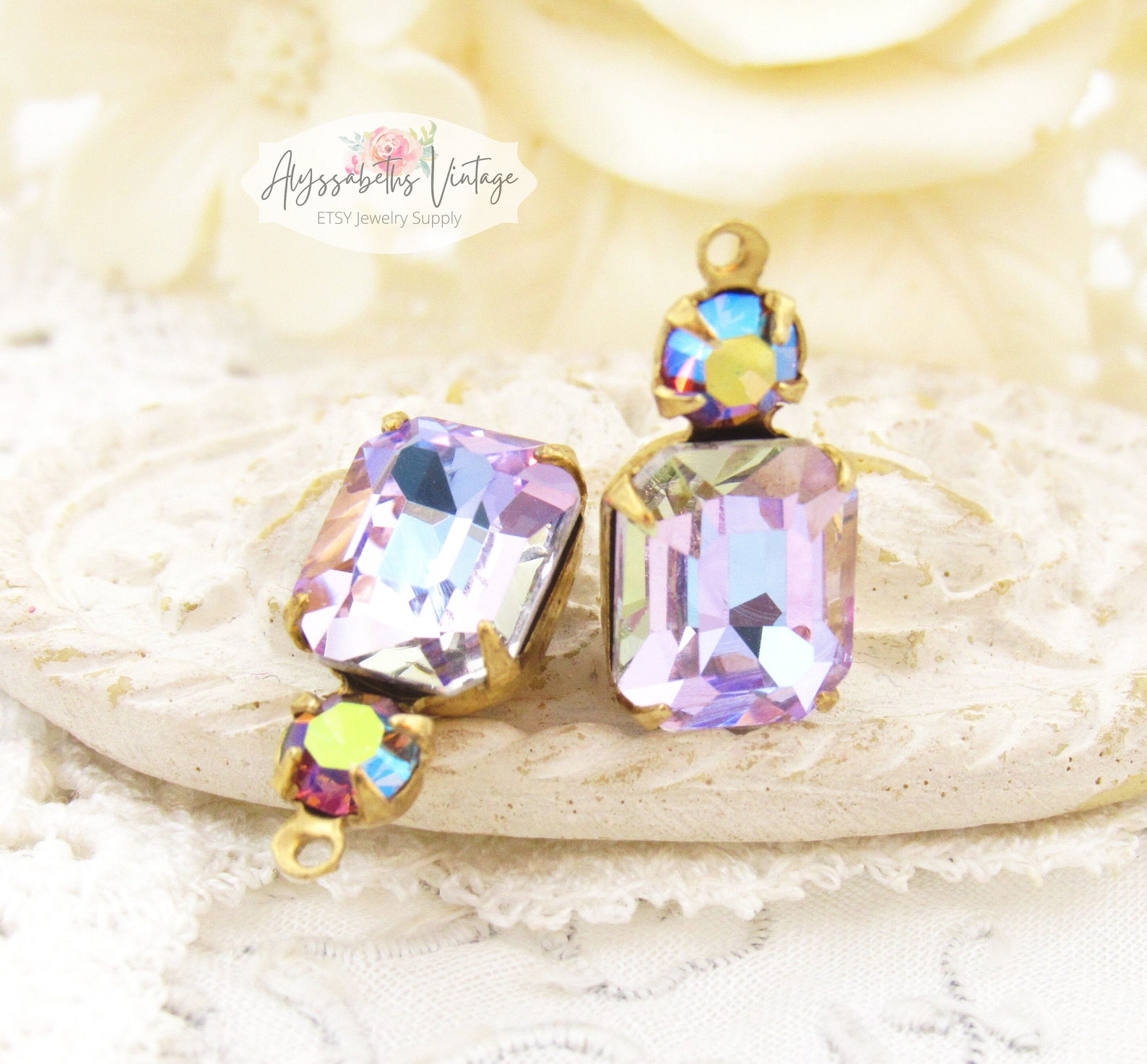 Vitrail Light Octagon & AB Lt. Amethyst Rhinestone Drops - Etsy
