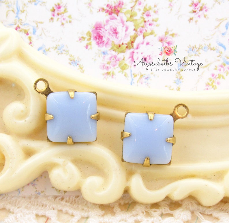 Vintage Opaque Light Blue 8mm Square Glass Stone Geometric - Etsy