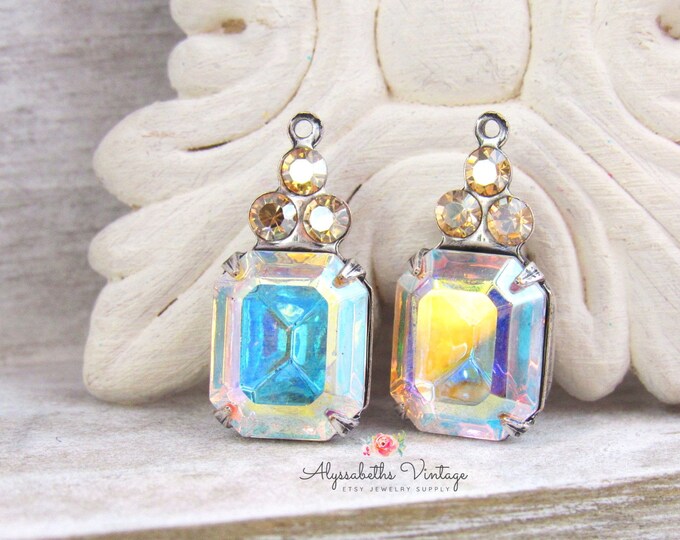 Vintage Austrian AB Crystal Octagon & Honey Gold Rhinestone Drops ...