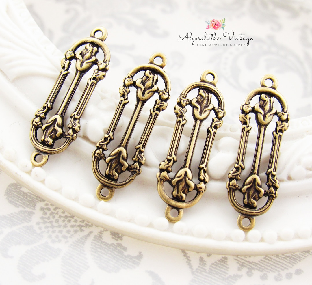 Arts & Craft Style Antique Brass Double Rosebud Connectors 23mm Long ...