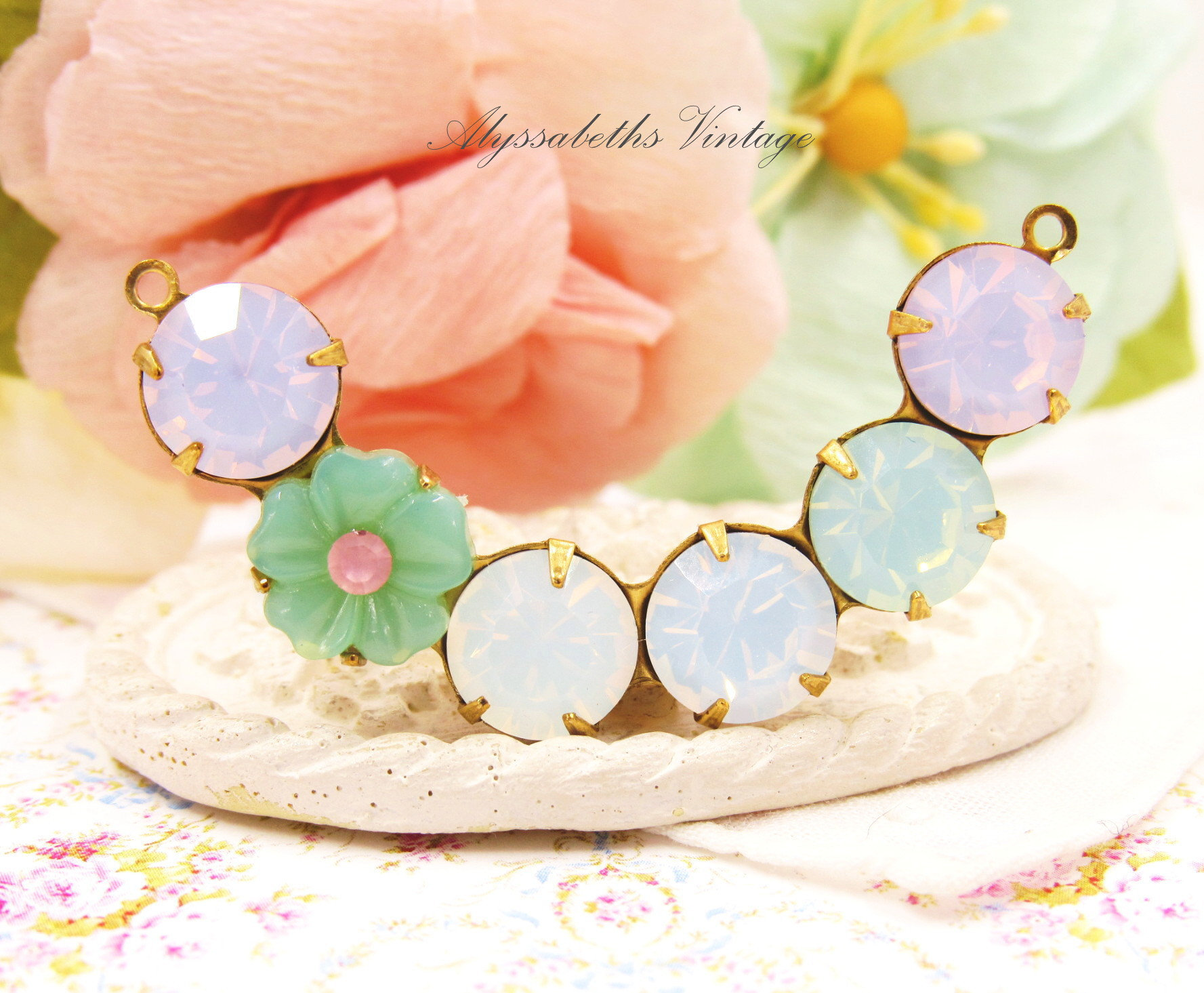 Rose Opal Chrysolite Opal & White Opal and Flower Rhinestone | Etsy