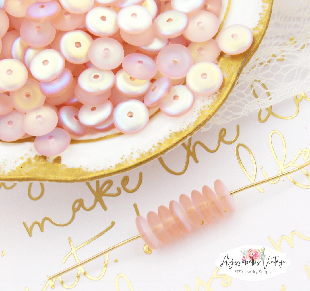 Vintage AB Matte Rosaline Pink 6mm Smooth Frosted Glass Druk Rondelle ...