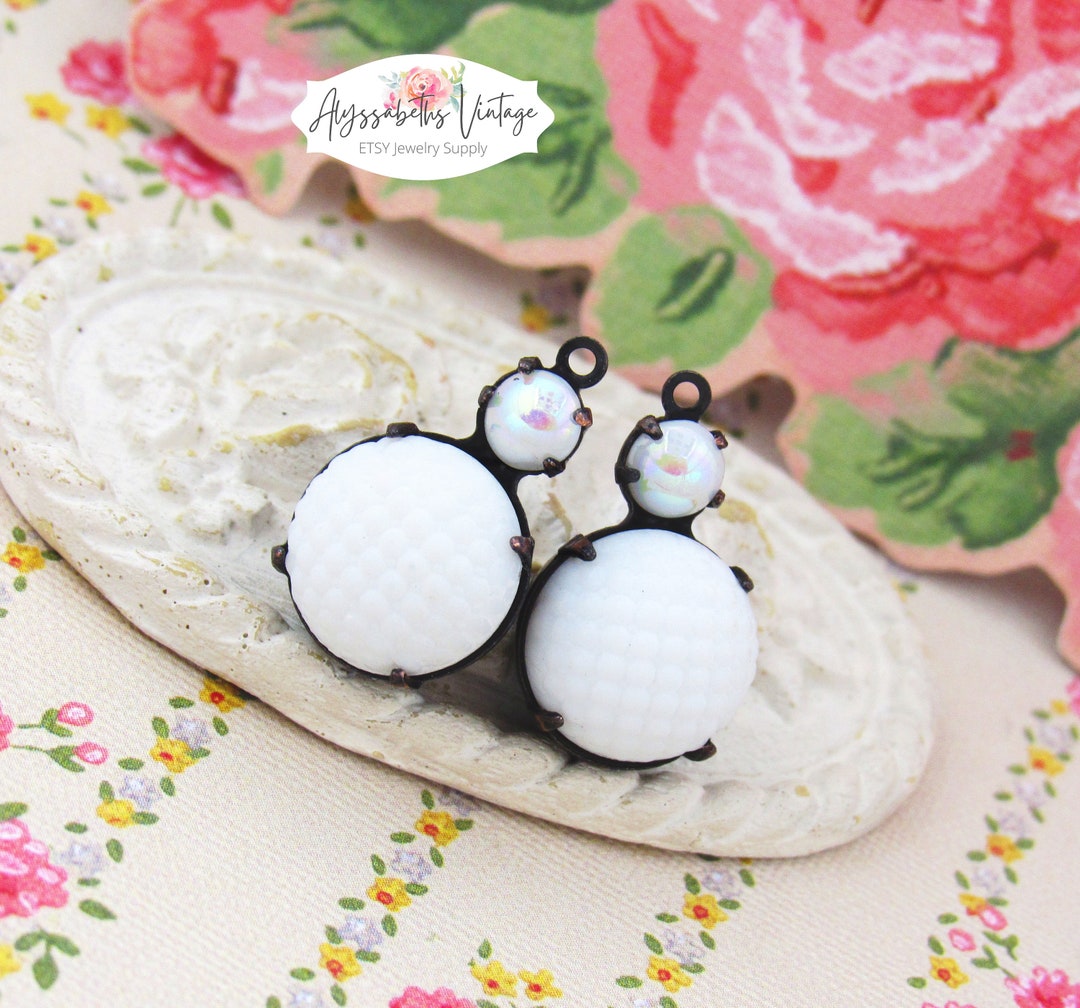 Winter White Matte Glass Bumpy Stones With AB White Glass 18x11mm 1 ...