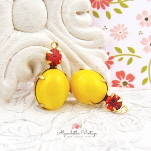 Vintage Opaque Yellow Oval Jewel & Hyacinth Rhinestone Charms, 19x10mm ...