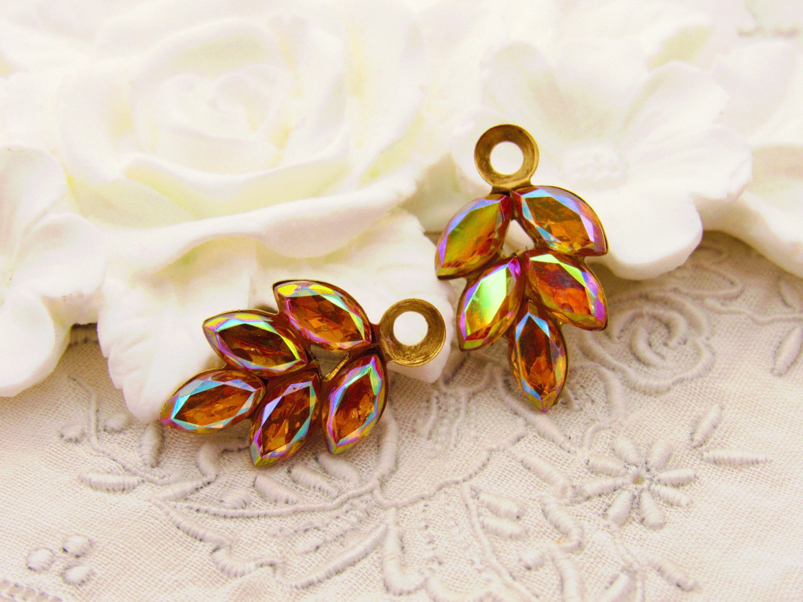 Vintage AB Topaz Rhinestone Leaf Charms Crystal Foliage - Etsy