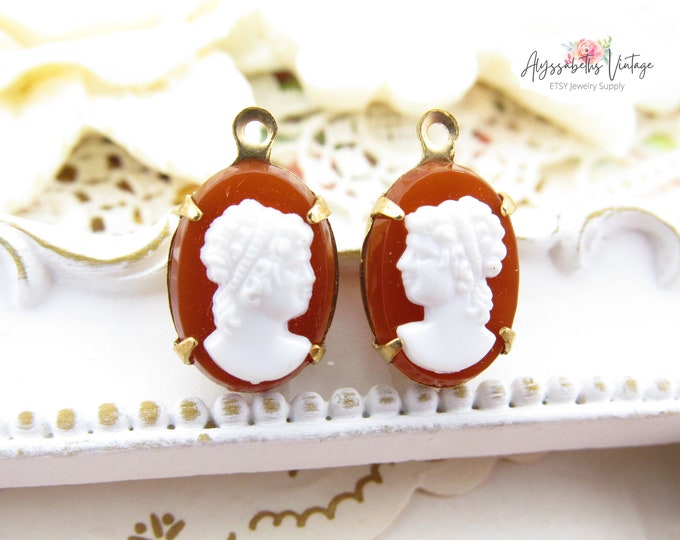 Vintage Delft Blue Rose Cameos Set on Oval Raw Brass Lockets 16x11mm ...