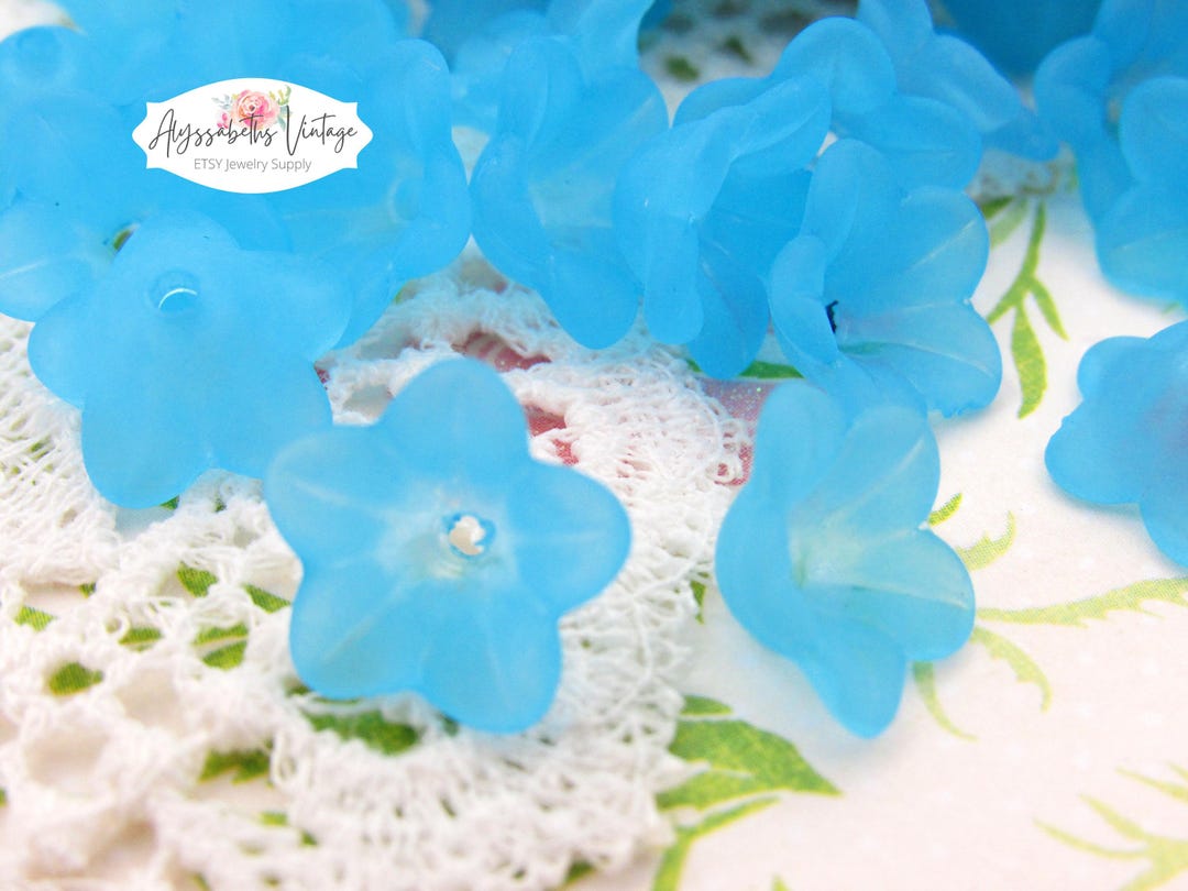 SALE Frosted Aqua Blue Acrylic Bell Flower Beads 13x7mm Matte Plastic ...