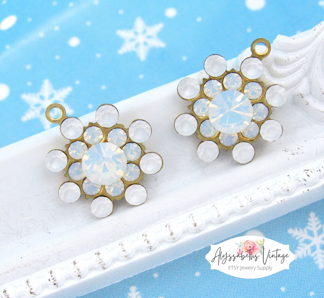 Winter Snowflake Rhinestone Layered Drops Matte Crystal and White Opal ...