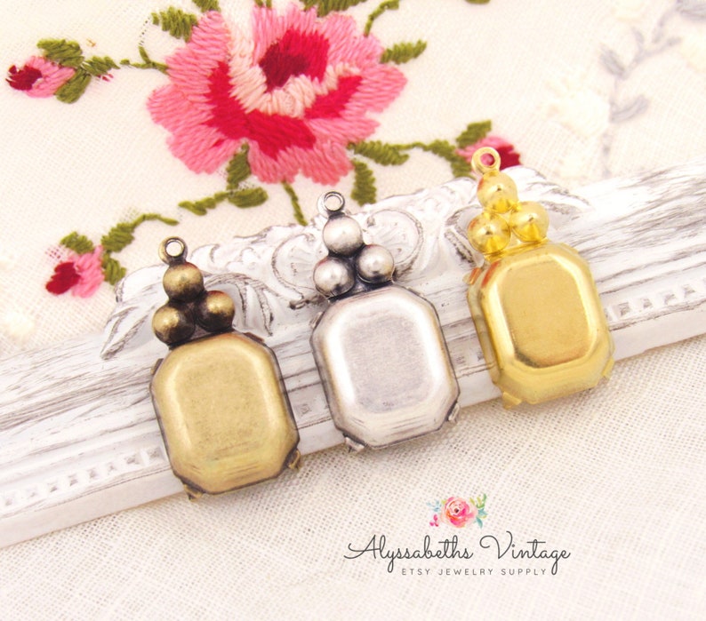 Vintage Turquoise & Gold Fleck Octagon Stone and Matte Aqua Rhinestone ...