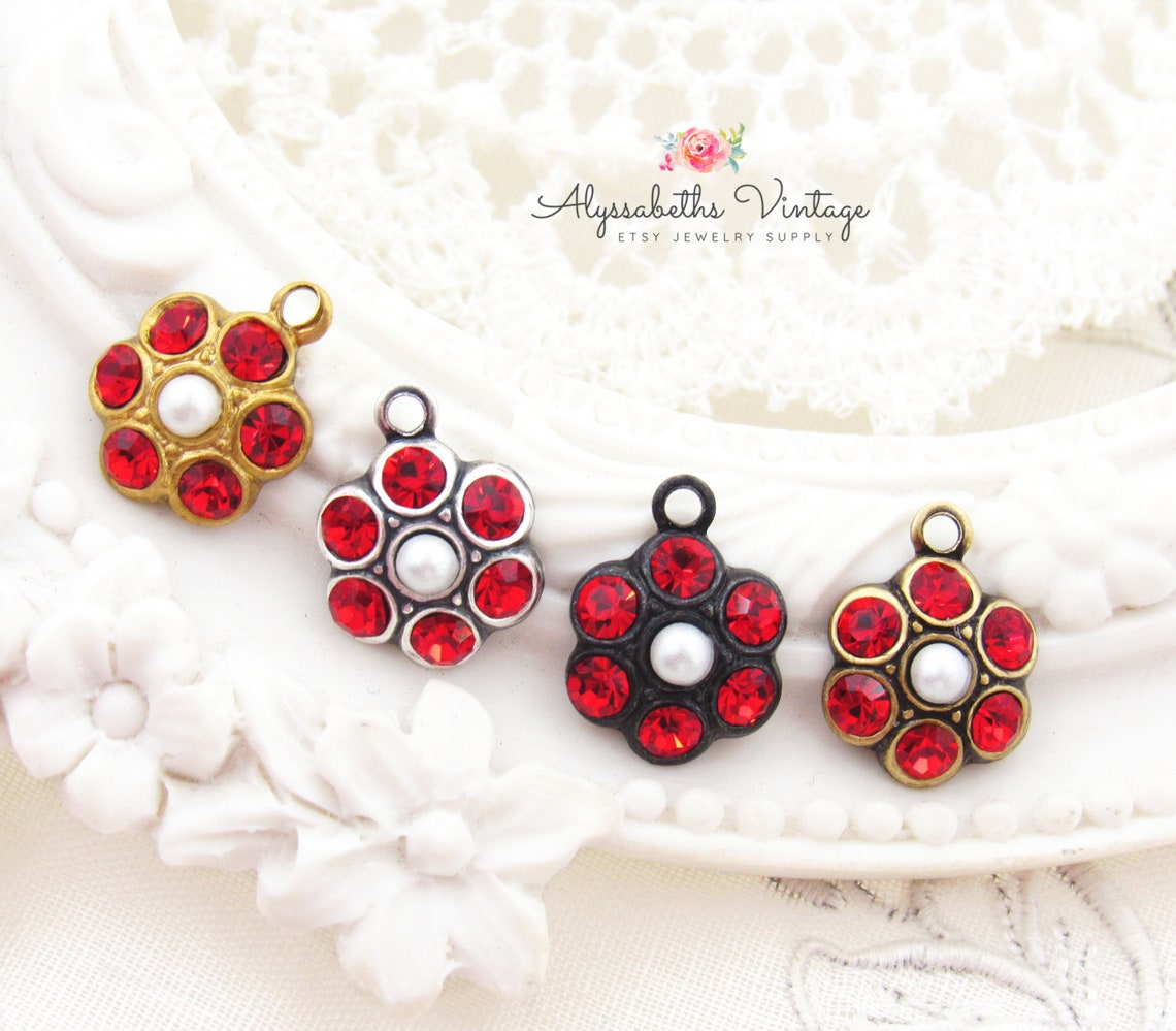 Round Cluster Ruby Red & Ivory Pearl Rhinestone Holiday Flower - Etsy