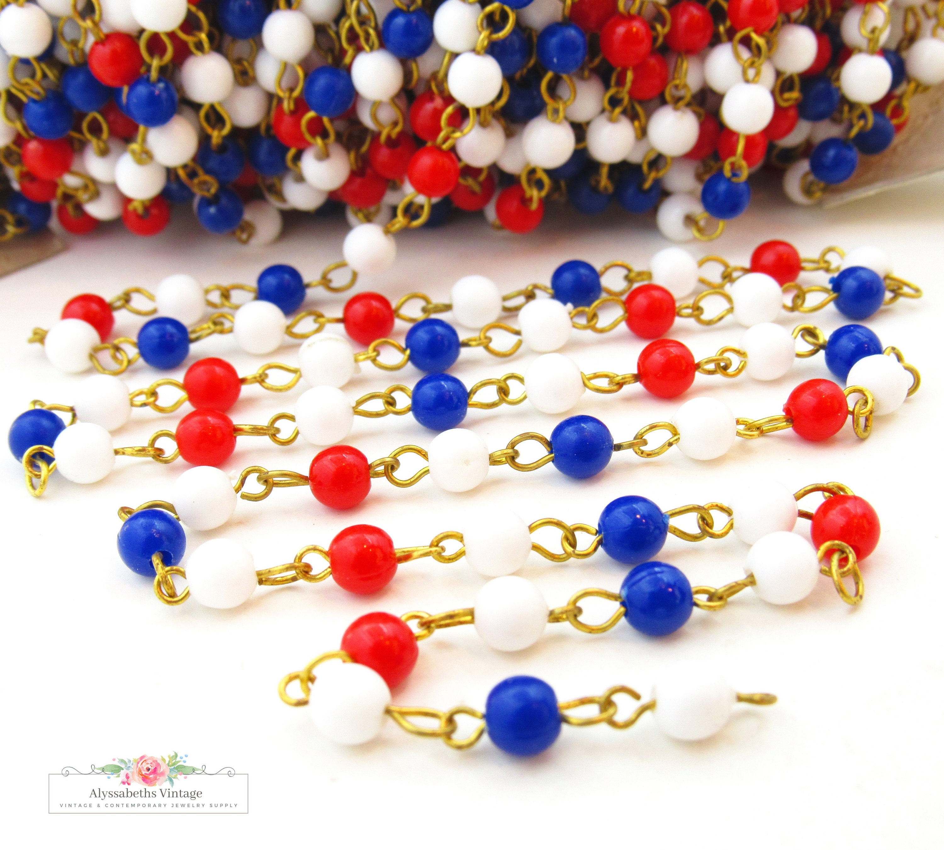 Vintage Red White and Blue Beaded Chain 6mm Patriotic | Etsy