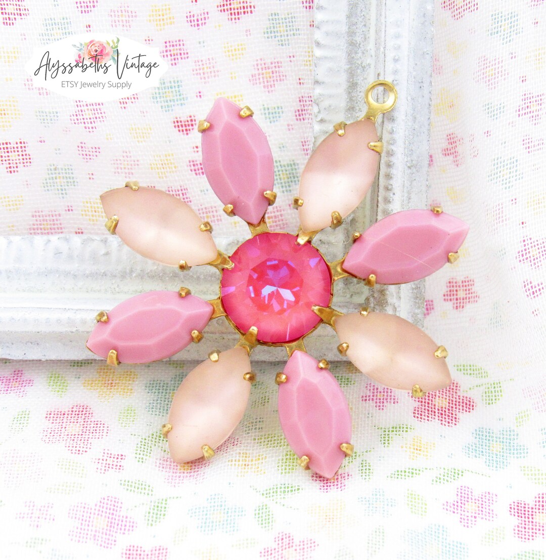 Spring Pink Rhinestone Daisy Pendants 30mm Vintage Opaque - Etsy