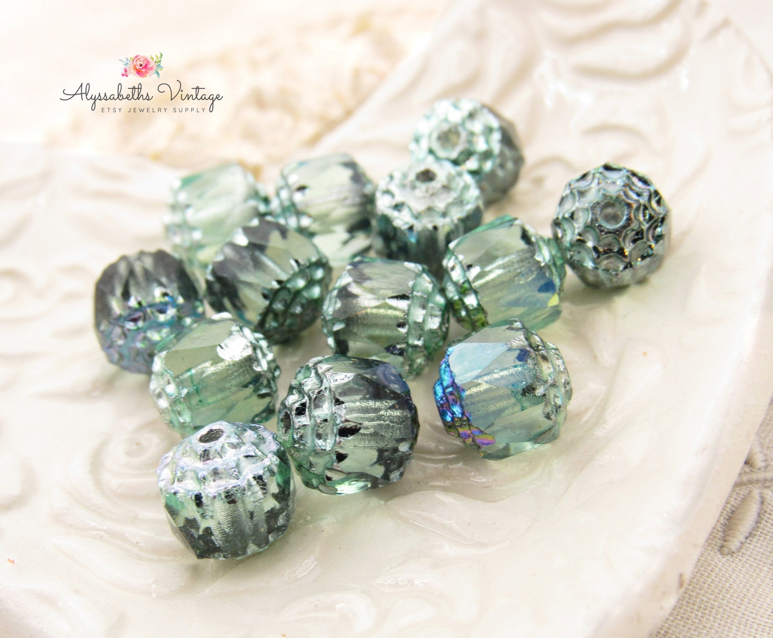 Iridescent AB Chrysolite Green 8mm Cathedral Czech Glass Beads | Etsy