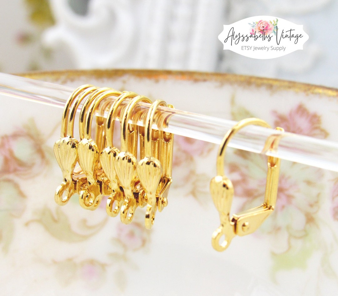 18k Gold Plated Shell Design Leverback Open Loop Earrings, Fancy Gold ...